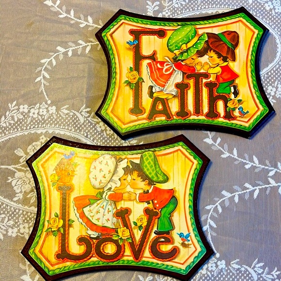 Antique | Accents | Vintage Kitschy 97s Faith Love Wood Wall Hanging ...